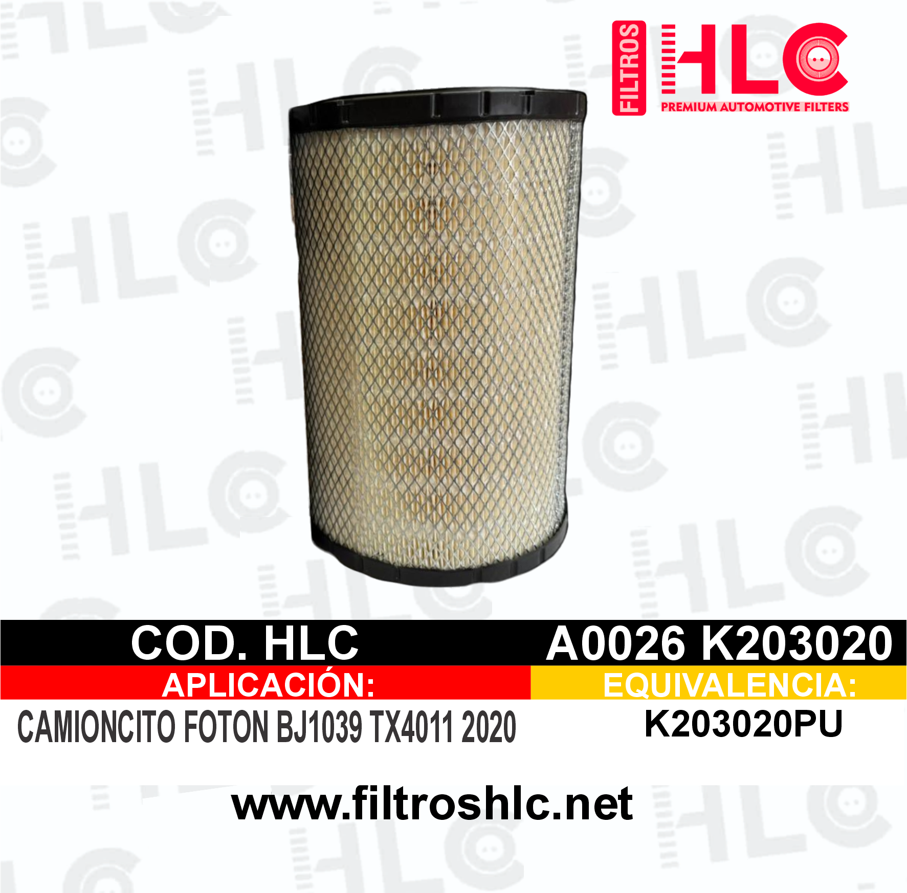 Filtro de aire A0026 K203020 - Filtros HLC